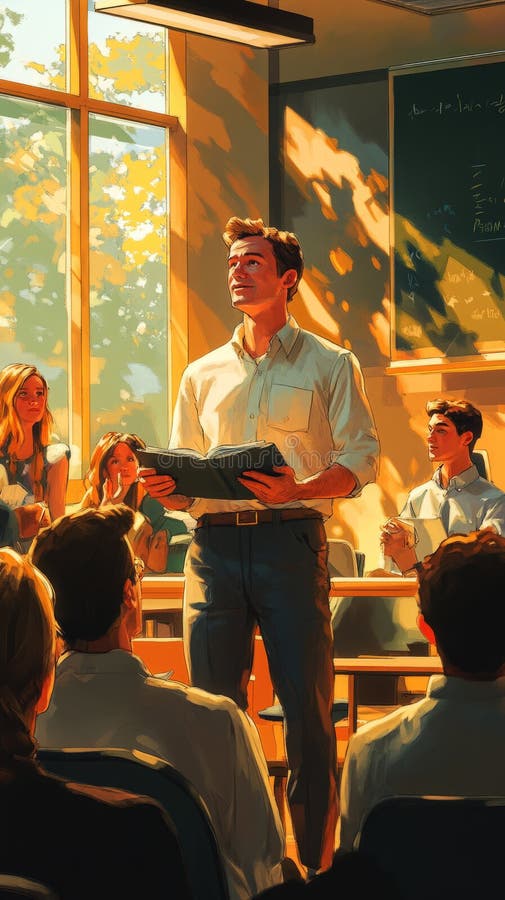 A Wide, Organized View of a Sleek Lecture Hall, Students Engaged in ...