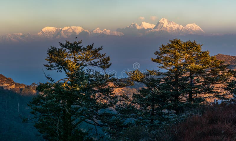 A Wide Panorama View of Mount Everest from Sandakphu Stock Image ...