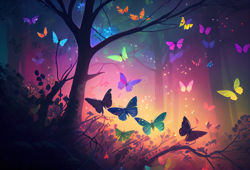 Generative AI: Wide Panoramic of Fantasy Forest with Glowing ...