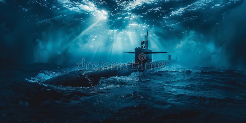 Wide Panoramic of a Nuclear Submarine Beneath the Sea Surface, Merging ...