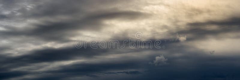 Wide Panoramic View of Dramatic Cloudy Sky with Back Sunlight Stock ...