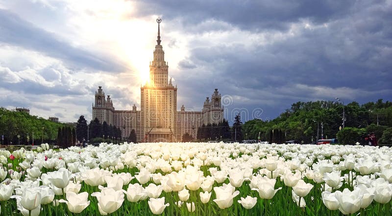 Wide Panoramic View of Spring Campus of Famous Russian University in ...
