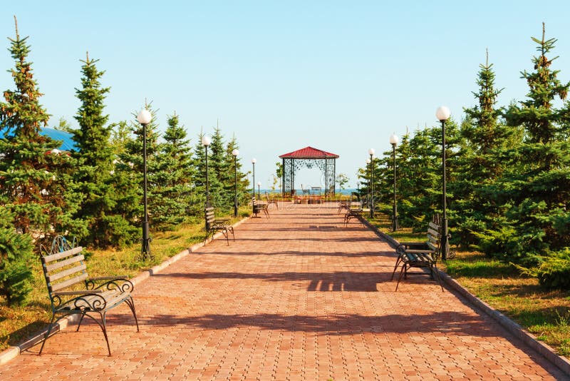 Wide Path In Nice Light Park Under Blue Sky Stock Photo - Image of ...
