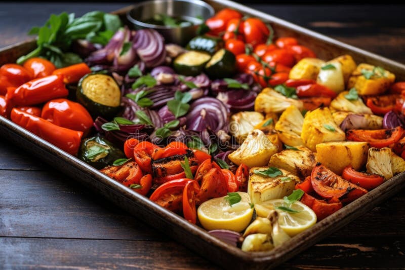 A Wide Photo of a Tray Full of Fresh, Roasted Vegetables Stock ...