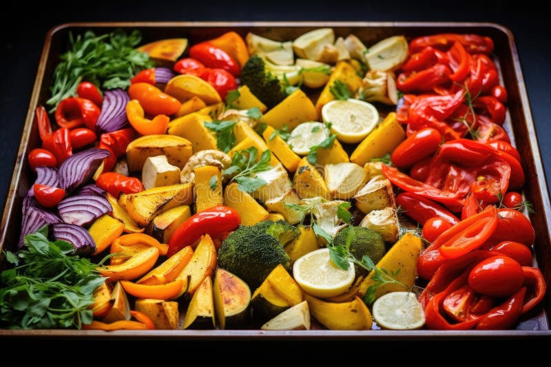 A Wide Photo of a Tray Full of Fresh, Roasted Vegetables Stock ...