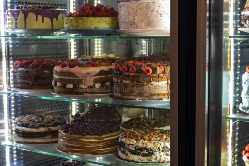 A Wide Range of Cakes with Berries and Nuts in the Pastry Shop Stock ...