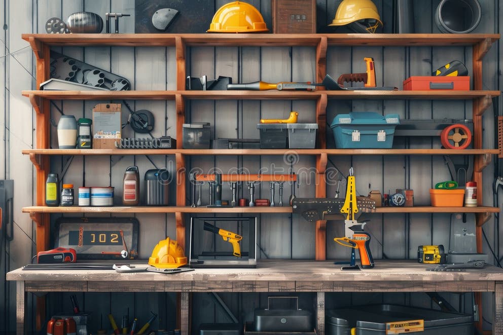 Wide Range of Construction Materials and Tools Displayed on Shelf in a ...