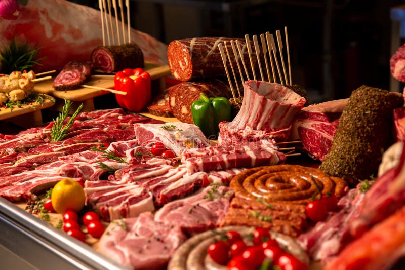Wide Range of Processed and Raw Meat Chunks on the Table. Stock Image ...
