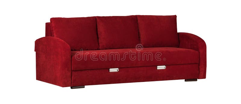 Wide Red Sofa with Cushion Isolated Stock Photo - Image of modern ...