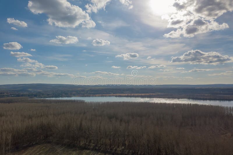 Wide River Early Spring Aerial View. Stock Image - Image of tranquil ...