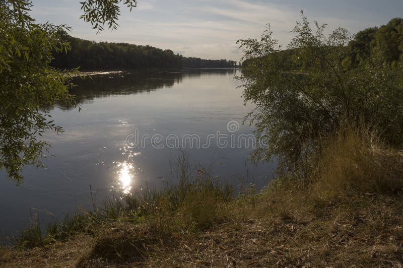 Wide River Flowing Across Green Forest. Fall Stock Photo - Image of ...