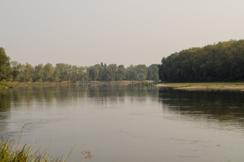 Wide River Flowing Across Green Forest. Fall Stock Photo - Image of ...