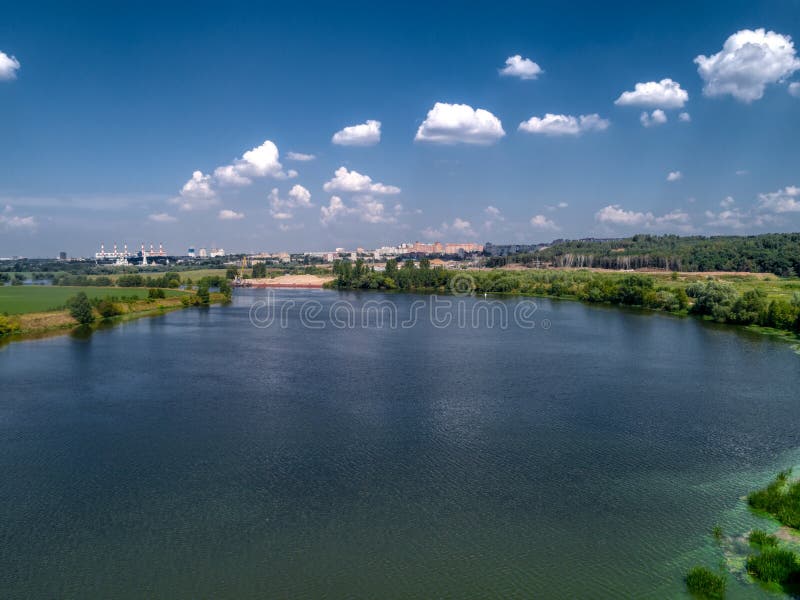 Wide River Flowing between Fields Stock Image - Image of rural, travel ...