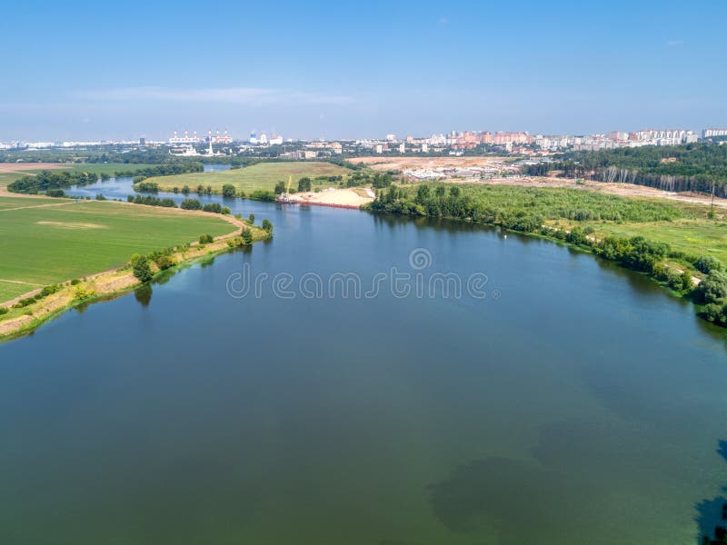 Wide River Flowing between Fields Stock Photo - Image of clear, travel ...
