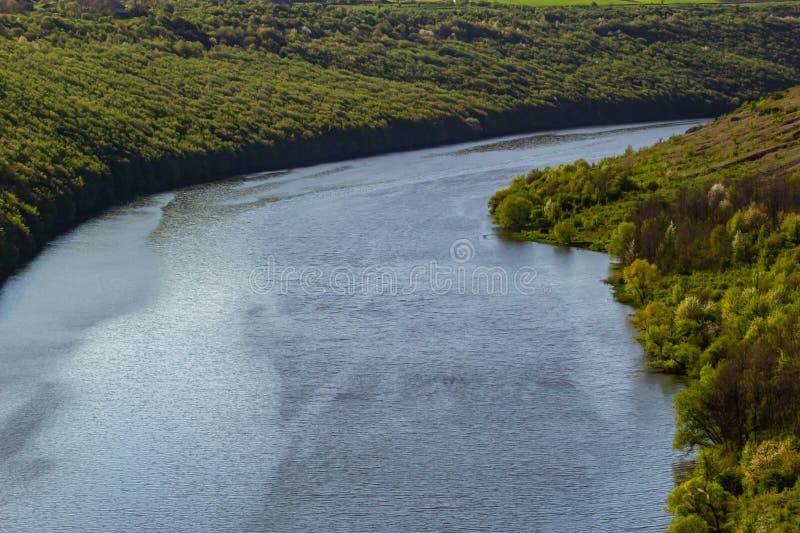 Wide River in Green Banks Overgrown with Woods Stock Photo - Image of ...