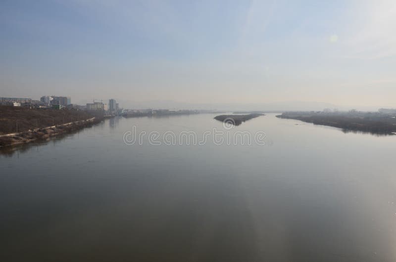 A wide river stock photo. Image of bush, habitation - 134817412