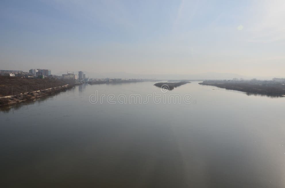 A wide river stock photo. Image of bush, habitation - 134817412