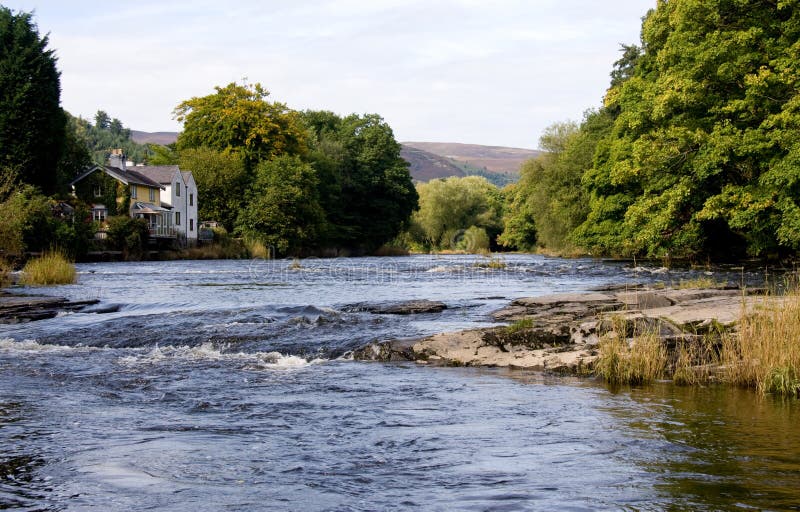 Wide river scene in Wales stock photo. Image of stream - 6535596
