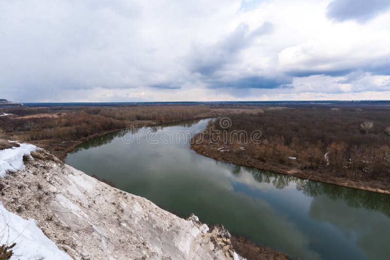 Wide River in Spring. Snow on the River Bank Stock Photo - Image of ...