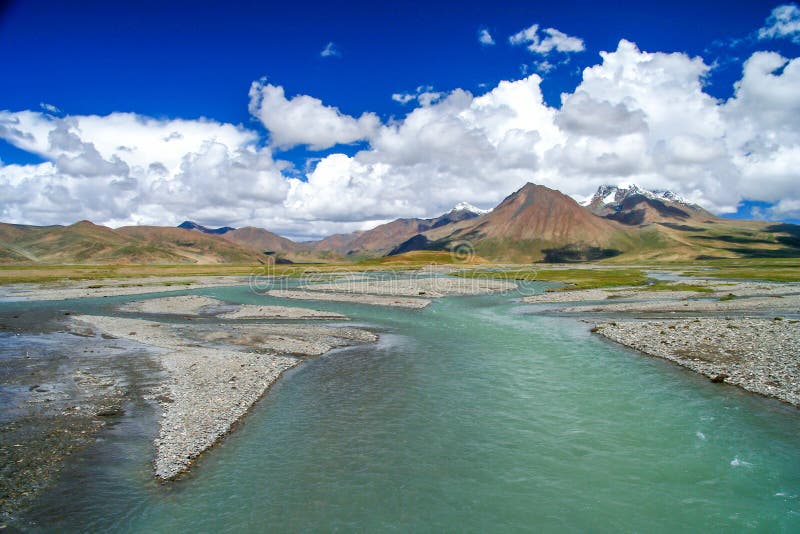 Wide River Valley in Central Tibet Stock Photo - Image of path ...