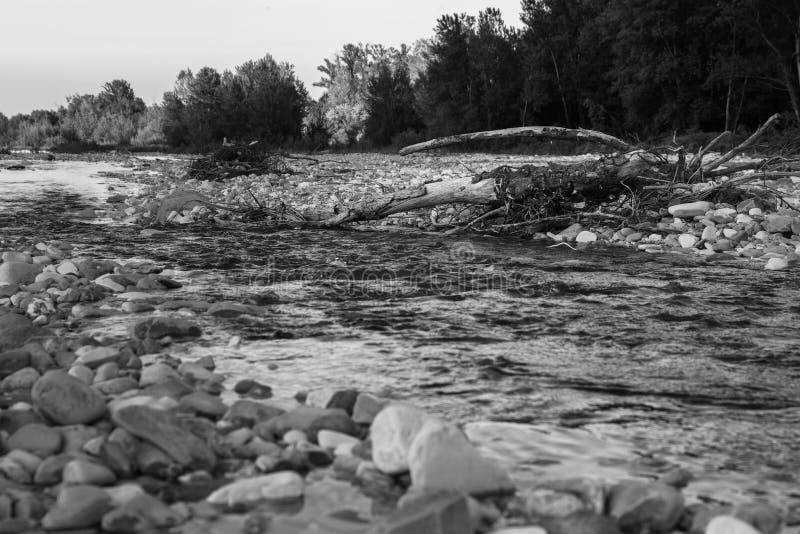 Wide Rocky Riverbed with Clear Flowing Water Stock Image - Image of ...