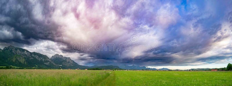 Wide Rural Landscape with Dramatic Storm Clouds and Panoramic Sky Stock ...