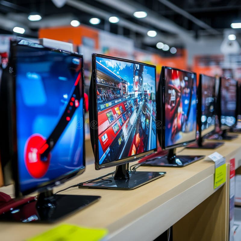 Wide Selection of Computer Monitors on Display in an Electronics Store ...