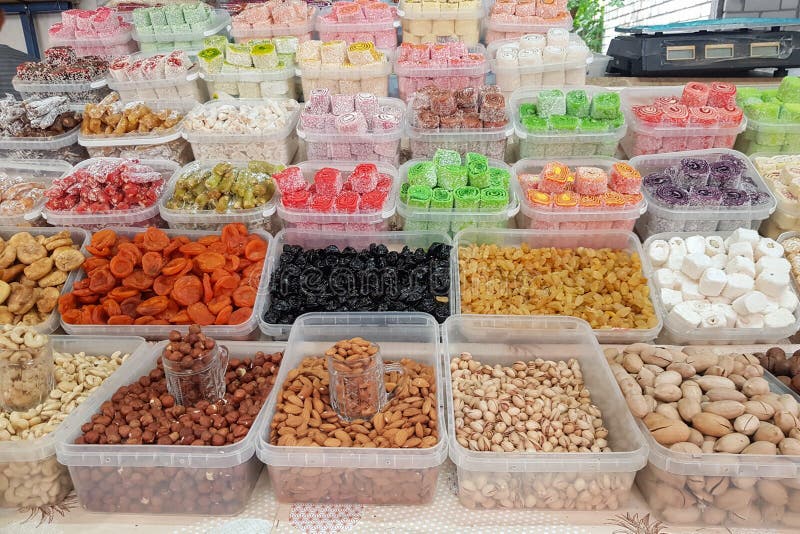 A Wide Selection of Exotic Oriental Sweets, Including Baklava, Toffee ...