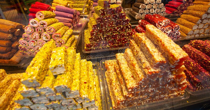 Wide Selection of Exotic Oriental Sweets in Istanbul Stock Image ...