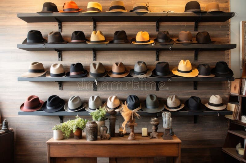 Wide Selection of Hat Styles and Shapes on a Shelf Stock Illustration ...