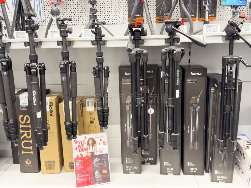 Wide Selection of Tripods Displayed in Electronics Store Aisle ...