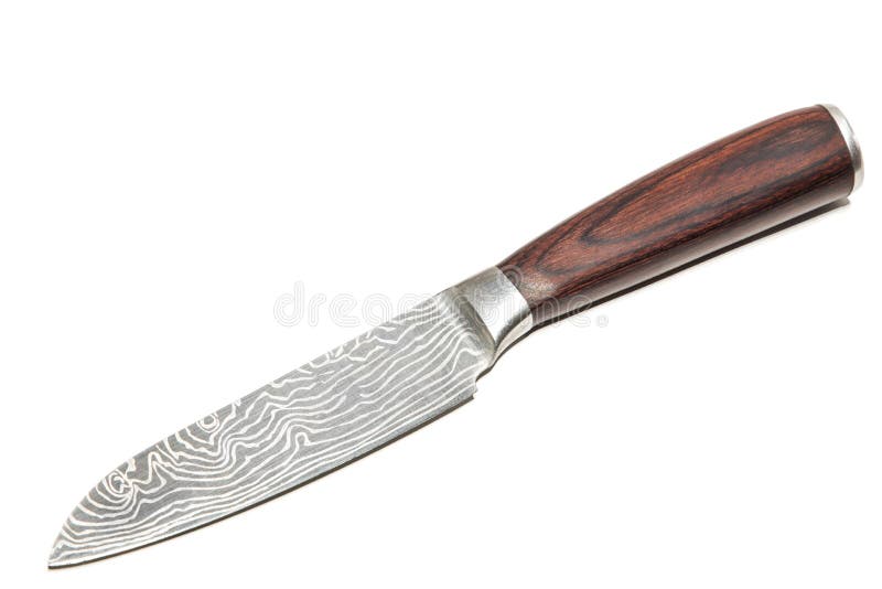 A Wide Sharp Kitchen Knife with a Polished Brown Wooden Handle. Stock ...