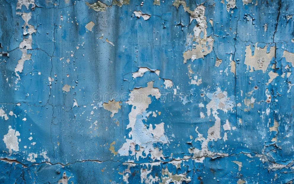 Wide Shot of an Azure Wall with a Complex Pattern of Cracks and Peeling ...