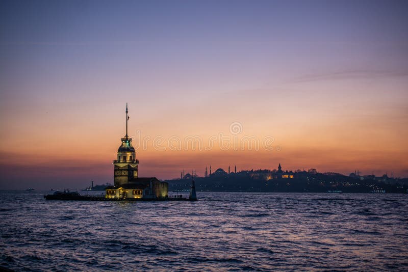 Wide Shot of a Beautiful Building in the Middle of the Ocean during ...