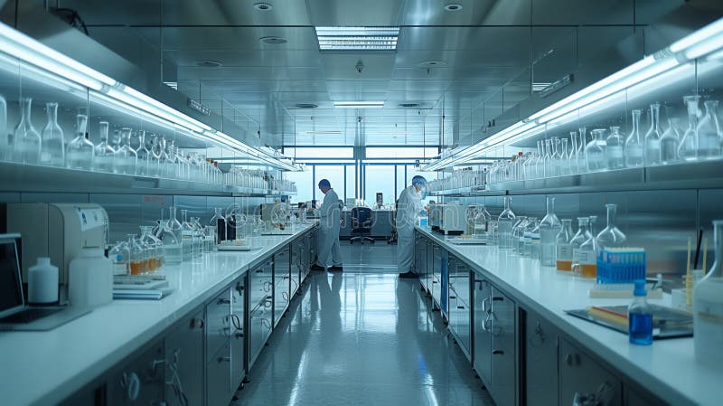 Wide Establishing Shot of a Modern Laboratory with Two Scientists ...