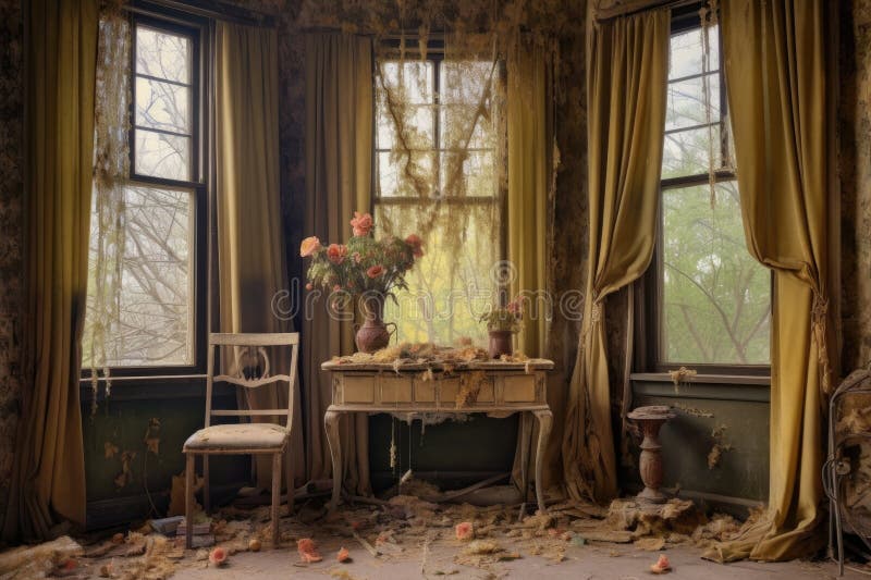 Wide Shot of a Damaged Window in an Abandoned Building Stock ...