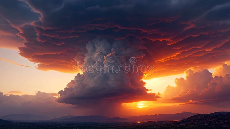Wide Shot of a Dramatic Thunderhead Storm Cloud Formation Over a Mountain Landscape during a ...