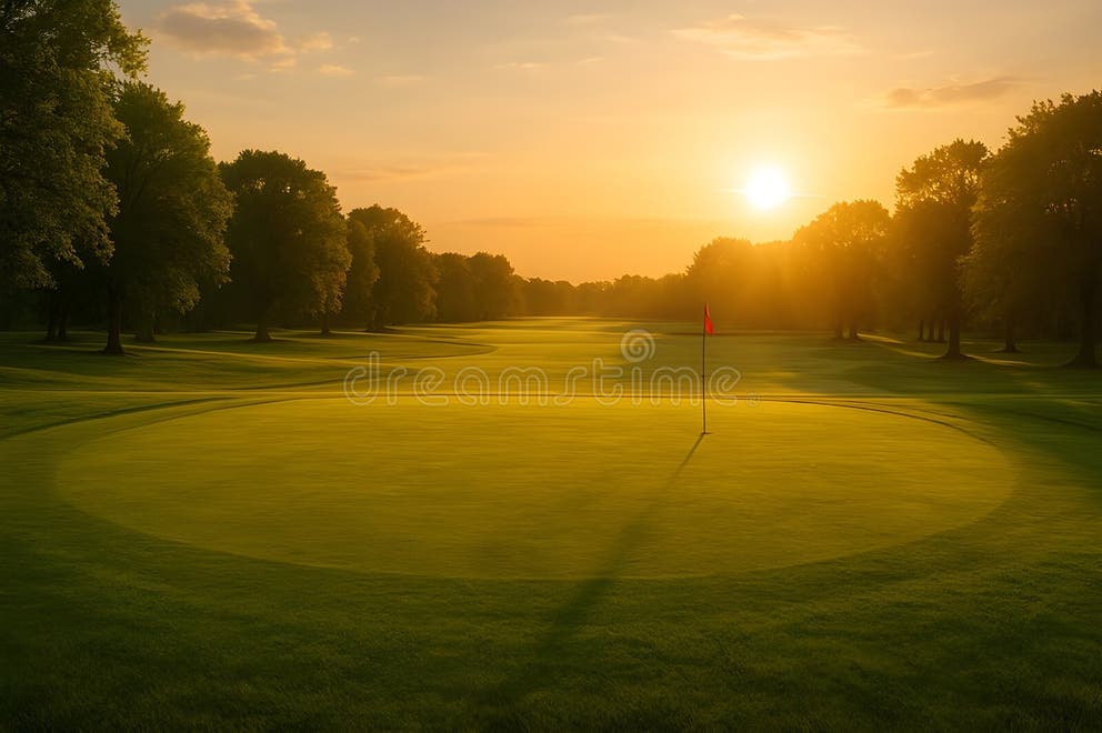 Wide Shot of an Empty Golf Course during Golden Hour. Generative AI ...