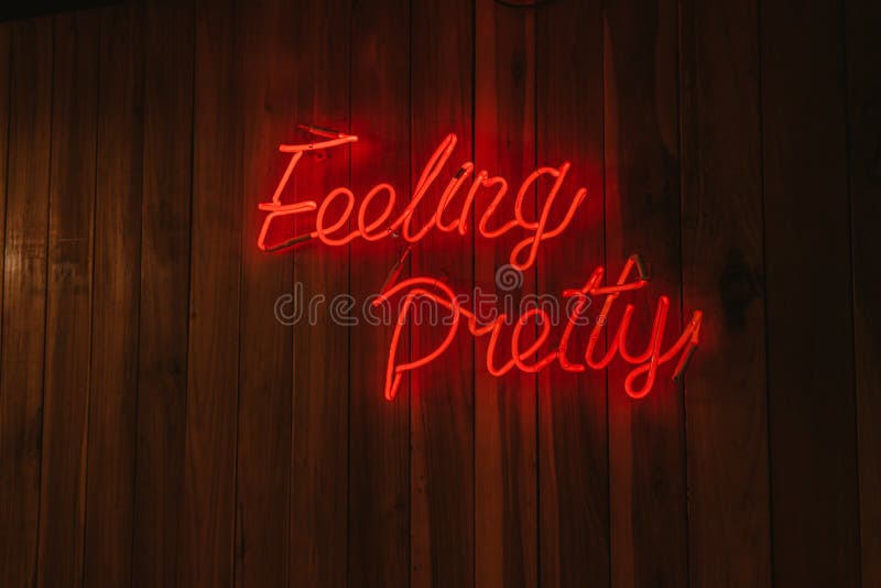 Wide Shot of Feeling Pretty Neon Sign Stock Image - Image of product ...