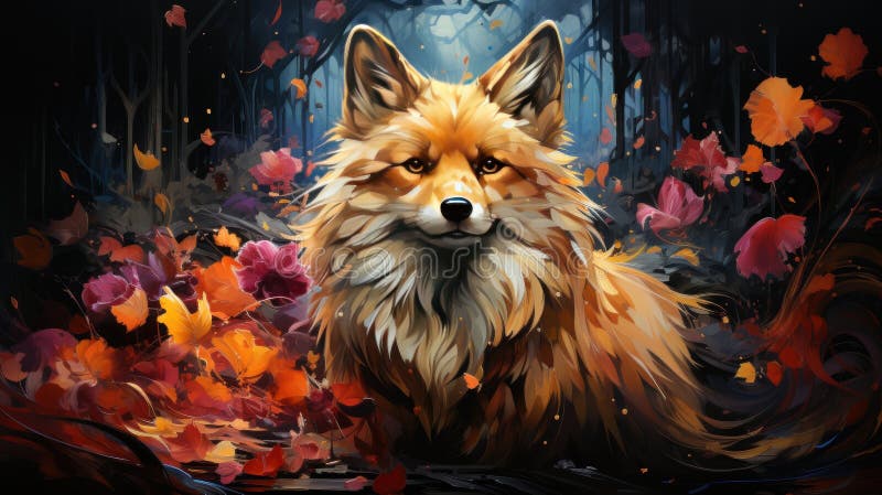 A Wide Shot of a Forest Clearing, with a Blue Fox Standing in the ...