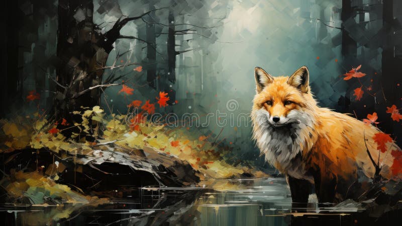 A Wide Shot of a Forest Clearing, with a Blue Fox Standing in the ...