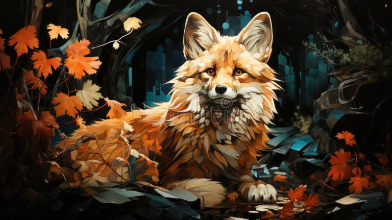 A Wide Shot of a Forest Clearing, with a Blue Fox Standing in the ...