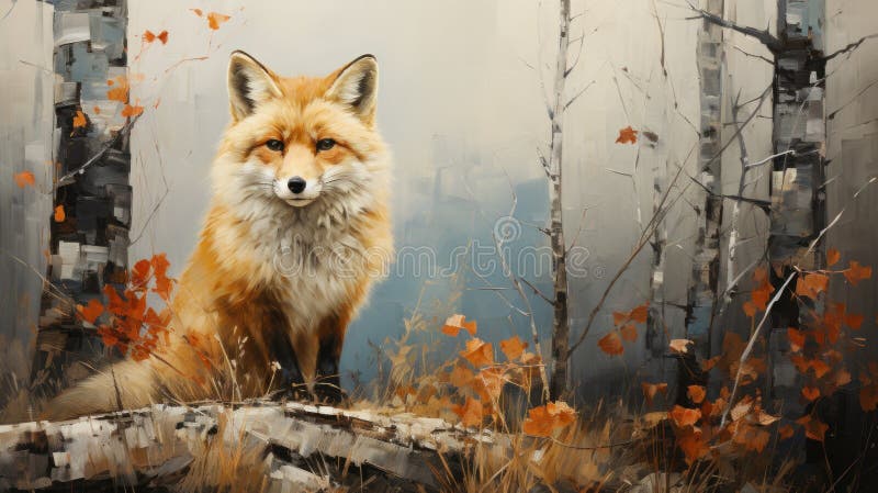 A Wide Shot of a Forest Clearing, with a Blue Fox Standing in the ...