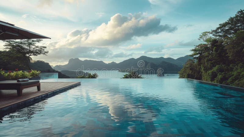 A Wide Shot of an Infinity Pool Overlooking a Stunning Landscape, Like ...