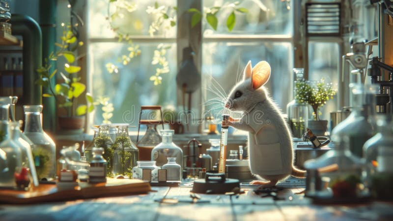 Wide Shot of a Lab, a Mouse Doctor in a White Coat Conducting a ...