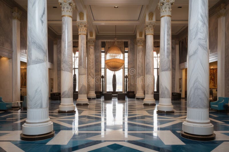 Wide Shot of Marble Columns in a High-ceiling Corporate Lobby Stock ...