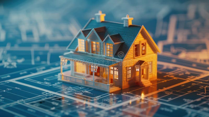 Wide Shot of a Model House Placed Strategically on an Architectural ...