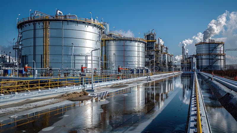 A Wide Shot of a Modern Industrial Complex Featuring Large Storage ...