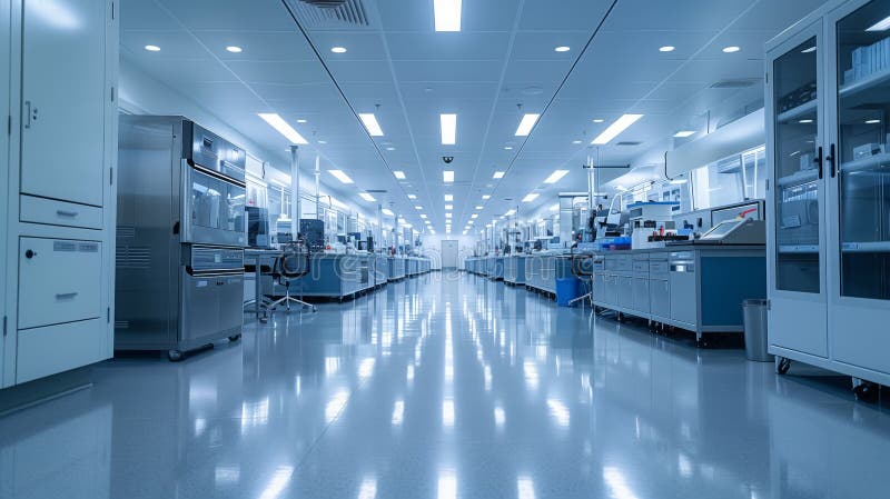 Wide Shot of a Modern Laboratory with Rows of Workstations Stock Photo ...