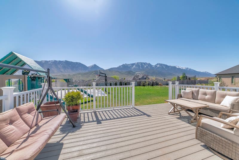 Wide Shot of a Modern, Outdoor Patio. Stock Photo - Image of house ...